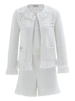 PERALUNA Miyoki Knitted Crop Cardigan And Shorts Matching Set - White