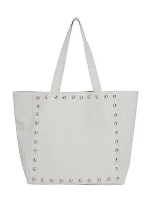 JUAN-JO Leather Studded Tote Bag - White