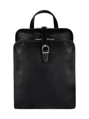 TIME RESISTANCE Convertible Leather Backpack Shoulder Bag - Black
