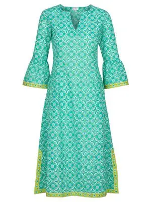 AT LAST... Printed Cotton Belle Kaftan Dress - Blue/white