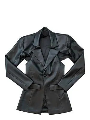 CIRCULAR PATH Vegan Leather Cut Out Blazer - Black