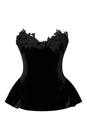 MISS CIRCLE NEW YORK Velvet Peplum Top With Lace Trim - Black