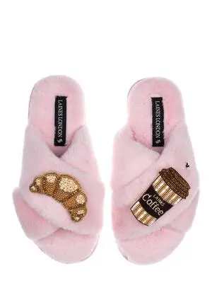 LAINES LONDON Classic Slippers With Brooches - Pink