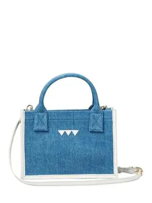 GET THE GALLOP Denim Small Tote With Leather Details - Blue