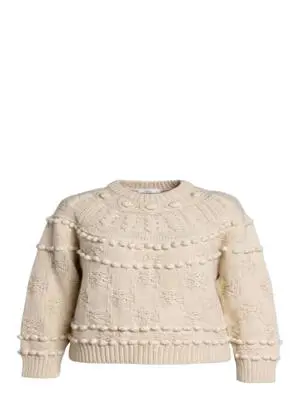 Saachi Textured Pom Pom Crewneck Sweater - White