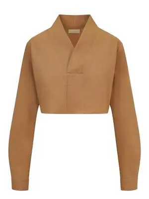 BALOU V-collar Cropped Shirt - Brown