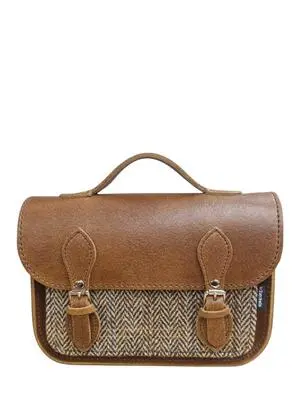 ZATCHELS Midi Leather & Tweed Satchel - Brown
