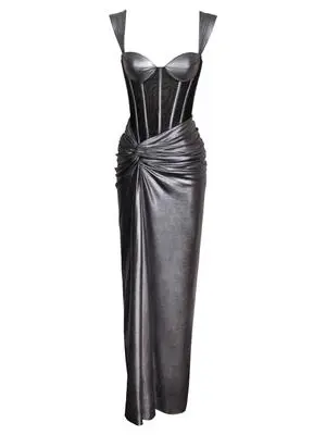 MISS CIRCLE NEW YORK Metallic Corset Gown - Silver