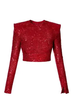 AGGI BY HALEWSKI Zoey Sequin Crop Top - Red