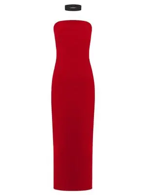 TIA DORRAINE Fitted Bustier Midi Dress - Red