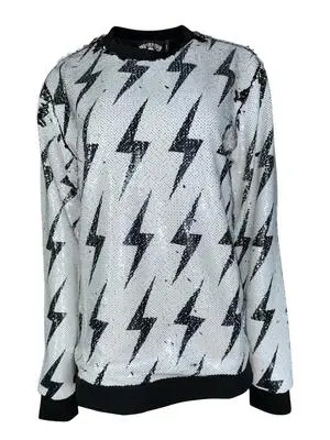 ANY OLD IRON Any Old Iron Ziggy Lightning Bolt Sequin Sweatshirt Silver/white/black