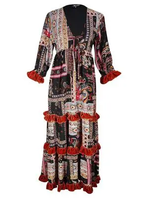 JENNAFER GRACE Lucia Cinnabar Velvet Ruffle Maxi Dress - Orange