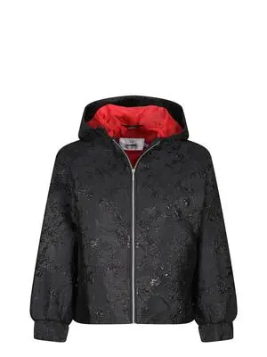 LIONESS BY TF Embossed Floral Brocade Zip Up Hoodie Jacket - Black
