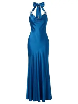 BELSIZE25 Crystal Buckle Halterneck Backless Dress - Blue