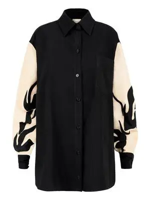ALINA CERNATESCU Viscose Statement Shirt With Embroidery - Black