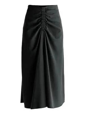 PAISIE Ruched Front Midi Skirt - Black