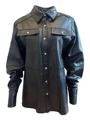 GALLERIADELE Lamb Leather Oversized Shirt - Black