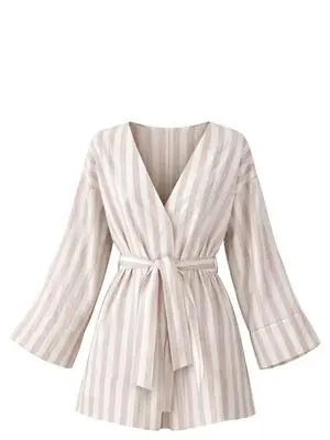 W.TWO The Village Kimono In Cotton Linen Stripe - White/red