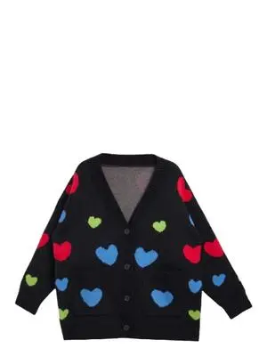 Saachi Heart Buttoned Cardigan - Black