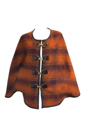 SNIDER Plaid Cape With Lambskin Trim And Gold-tone Buckle Closures - Yellow/red