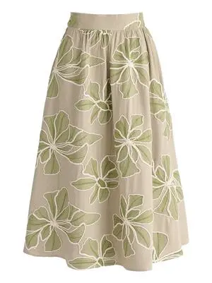 PAISIE Floral Embroidered Midi Skirt - Green