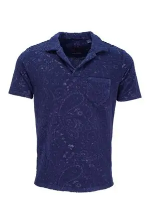 LORDS OF HARLECH Johnny Paisley Towel Polo Shirt Navy - Blue