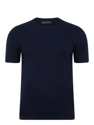 PAUL JAMES KNITWEAR Superfine Merino Wool Illario Knitted T-shirt Navy - Blue