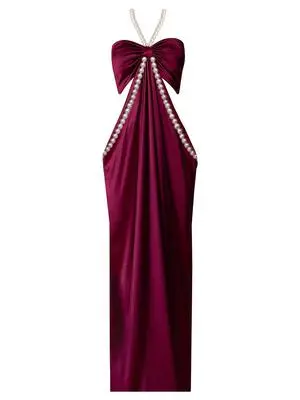 NUR KARAATA Satin Strapless Draped Dress - Red