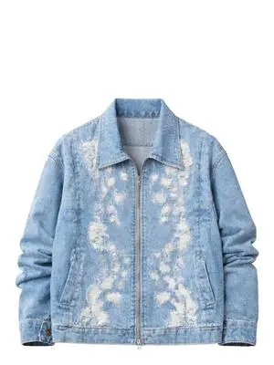BORN IN EXILE Destroyed Zipped Denim Jacket - Blue