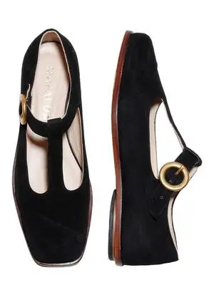MAFALDA Claire Suede Mary Jane Flats - Black