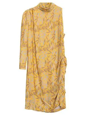 NIZA Dune Short Dress With Asymmetrical Print And High Neck - Yellow