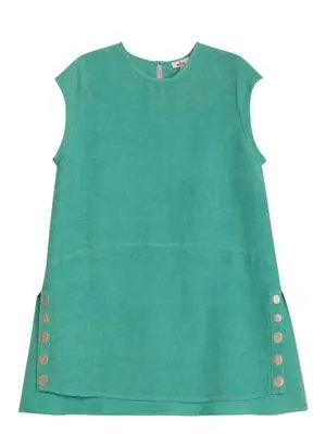 NIZA Turquoise Linen Top With Contrasting Embroidery - Blue