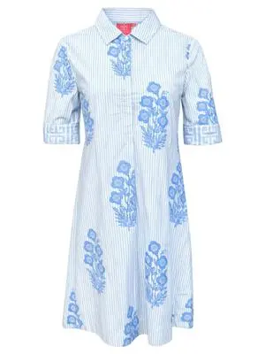 JUST DARVINY Charlotte Bouquet Cotton Dress - Blue