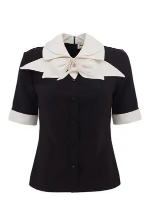 JULIA ALLERT Short Sleeve Bow Blouse - Black