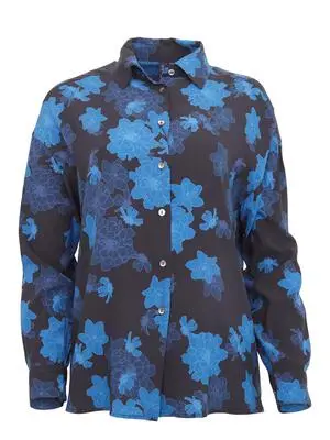 LORDS OF HARLECH Sophie Silk Oversized Floral Shirt - Blue
