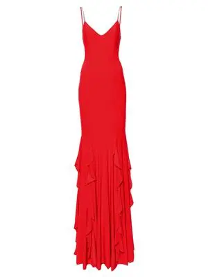 NISSA Ruffle-detailing Chiffon Maxi Dress - Red