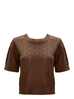 ZENZEE Cashmere Cable Knit Short Sleeve Sweater - Brown