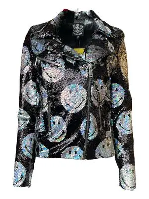 ANY OLD IRON Reversible Sequin Moto Jacket - Black/silver
