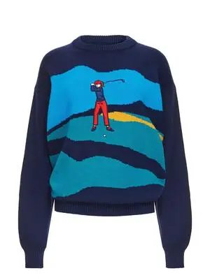 GOLDIE BYRD Golf Scene Cotton Knit Sweater - Blue