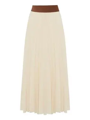 EXQUISE Elastic Waist Pleated Midi Skirt - Beige