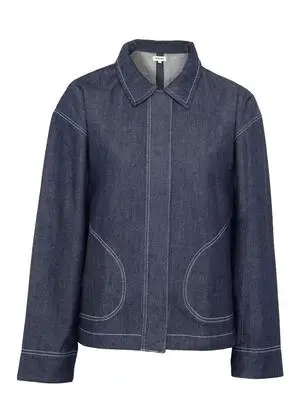 FORTY ONE Contrast Stitch Oversized Denim Jacket - Blue