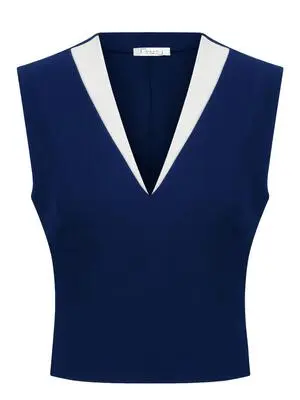MAAN ISTANBUL Sleeveless V-neck Blouse - Blue