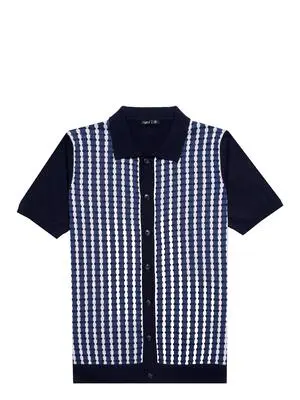 EIGHT X Blue / White Midnight Mosaic Knit Polo Shirt - Blue/white