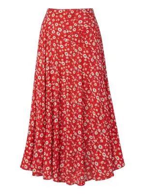 ROSE & NANCY Philippa Floral Print Midi Skirt - Red