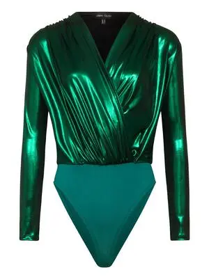 URBAN TOUCH Metallic Wrap Bodysuit - Green
