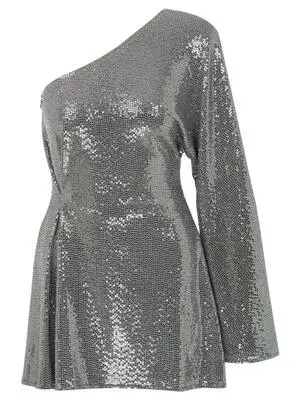 NAZLI CEREN Sequin One-shoulder Mini Dress - Silver