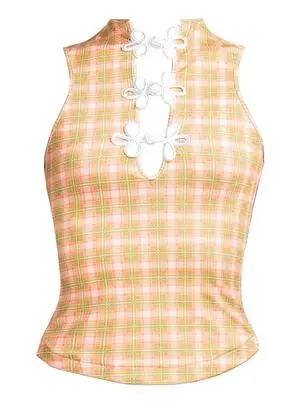 28NATELIER Fitted Sleeveless Plaid Top - Green/pink