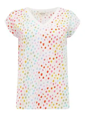 SUGARHILL BRIGHTON Ariana V-neck Polka Dot T-shirt - White