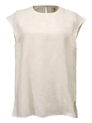 SMART AND JOY Cupro Round Neck Sleeveless Top - White