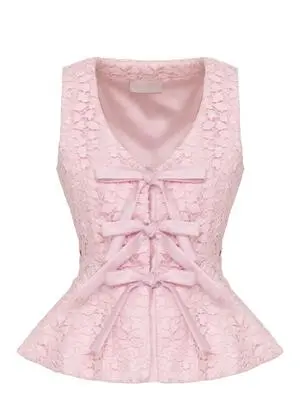 GEORGETTE Lace Bow Peplum Top - Pink
